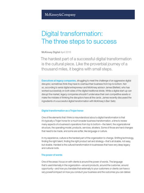 Digital Transformation The Three Steps To Success Pdf Entrepreneurship Performance Indicator