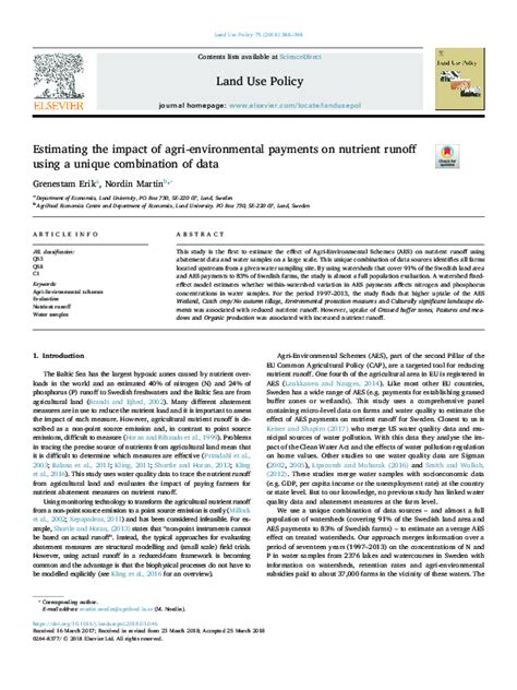 Pdf Estimating The Impact Of Agri Environmental Payments On Nutrient