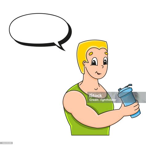 다른 모양의 음성 거품 강한 미소 젊은 남자 귀여운 만화 캐릭터와 함께 손으로 그린 생각 풍선 흰색 배경에서 격리된 벡터 그림입니다 만화 낙서 스타일 건강한 생활방식에 대한