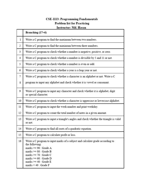 Problems Exercises Branching Loop Array String And Function Pdf