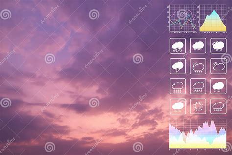 Weather Forecast Symbol Data Presentation With Graph And Chart On Dramatic Atmosphere Panorama