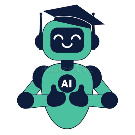 Cute Ai Robot In Graduation Cap Character Shows Thumbs Up Stock