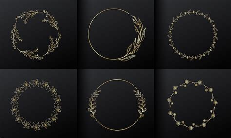 모노그램 로고 디자인을위한 황금 원형 꽃 프레임 그라데이션 골드 꽃 테두리 무료 벡터
