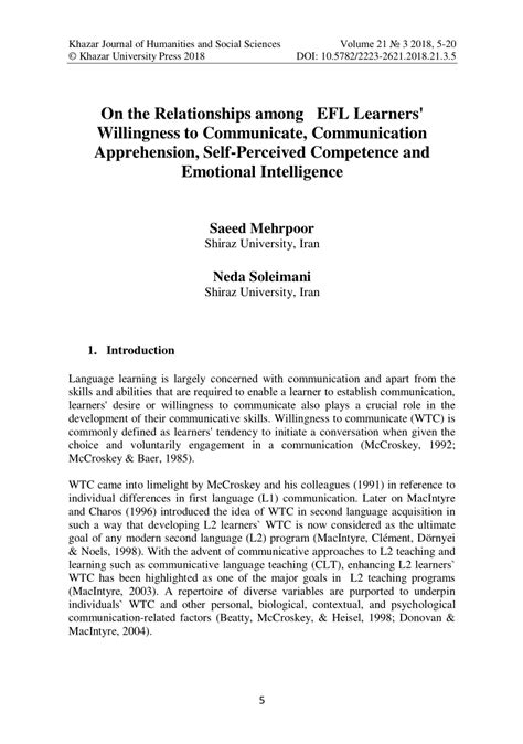 Pdf On The Relationships Among Efl Learners Willingness To Communicate Communication