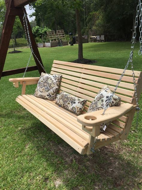 5 Ft Handmade Cypress Porch Swing With Cupholders Custom Engraving And Staining Available Free
