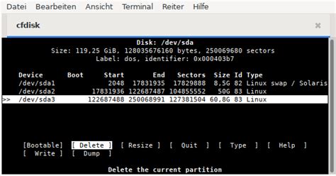 Partitioning With Cfdisk