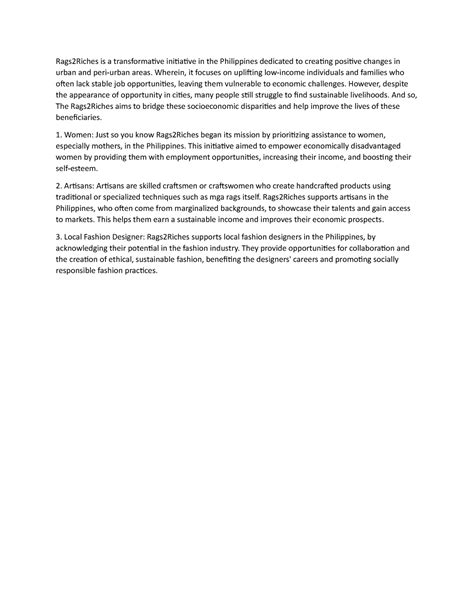 Soen Script Rags2riches Is A Transformative Initiative In The Philippines Dedicated To