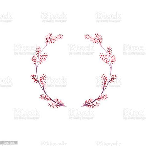 흰색 배경에 꽃과 가지와 붉은 수채화 화환 디자인에 대 한 둥근 형태의 꽃 프레임 결혼식 및 기타 이벤트에 대한 초대장 및 카드에 대한 귀여운 템플릿 갈색에 대한 스톡 벡터