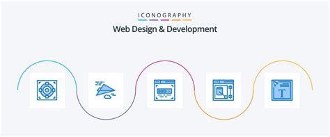 Web Design And Development Blue Icon Pack Including Font Design Color Fill In Text Code Web