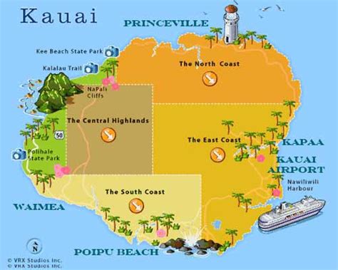 Top Tourist Attraction And Places Map Of Kauai Usa Tourist Places Guide