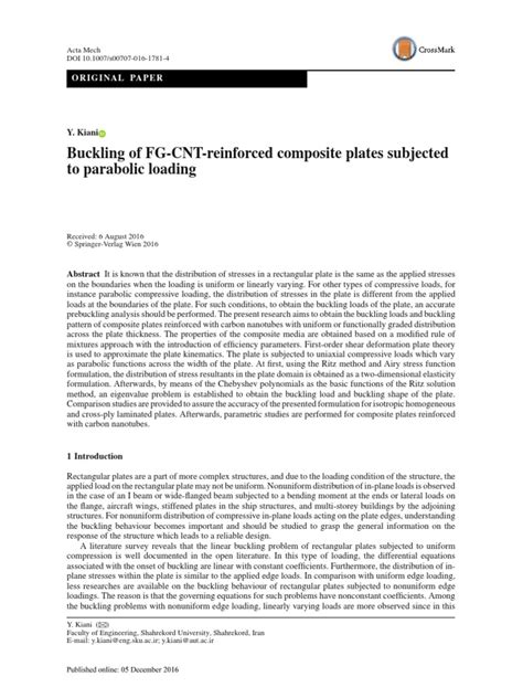 Buckling Of Fg Cnt Reinforced Composite Plates Subjected To Parabolic Loading Download Free