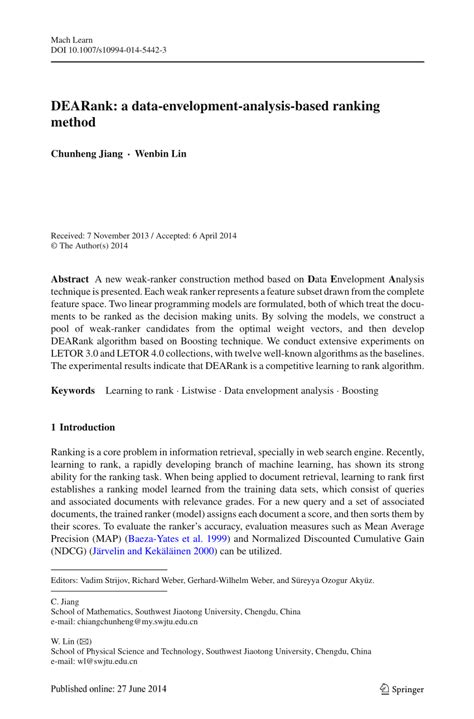 Pdf Dearank A Data Envelopment Analysis Based Ranking Method