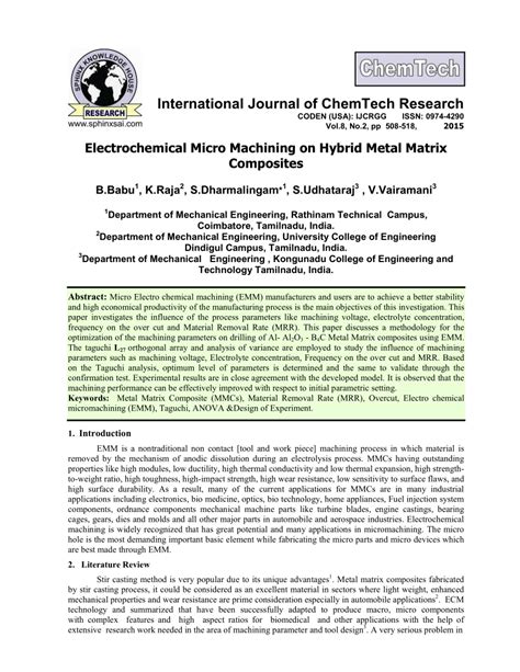 Pdf Electrochemical Micro Machining On Hybrid Metal Matrix Composites