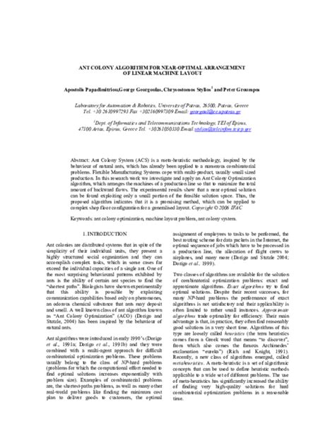 Pdf Ant Colony Algorithm For Near Optimal Arrangement Of Linear