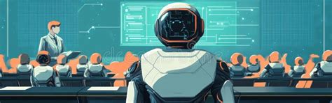 Classroom With Robots Learning From Teacher In A Futuristic Education