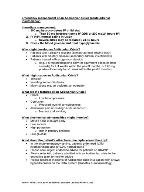 Addisonian Crisis Management Guidelines Pdf