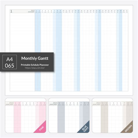 A4065 Monthly Gantt Chart Printable Schedule Planner