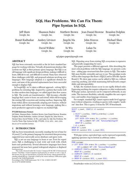 Sql Pipe Sintaxis Pdf