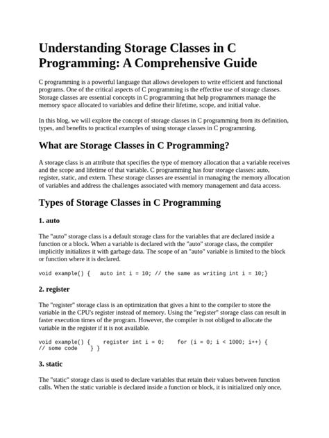 Understanding Storage Classes In C Programming A Comprehensive Guide Pdf Variable Computer