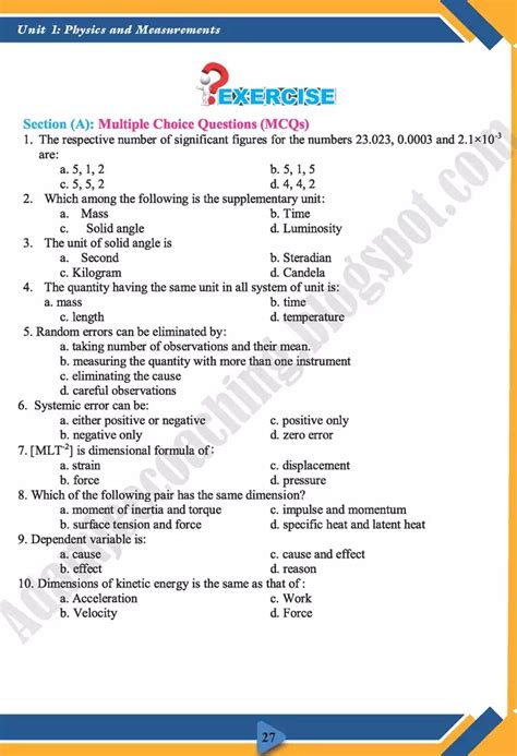 Adamjee Coaching Measurements Physics Class Th Text Book