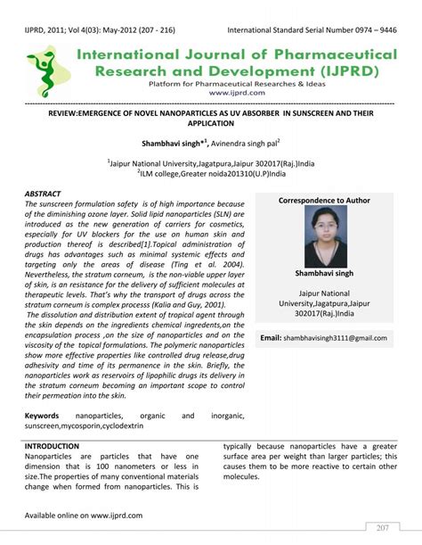 Review Emergence Of Novel Nanoparticles As Uv Absorber IJPRD