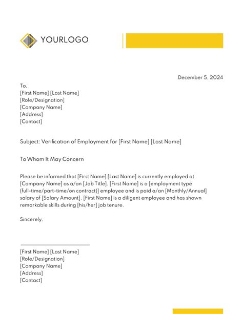 General Employment Verification Letter Template Visme