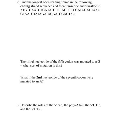 Solved Find The Longest Open Reading Frame In The Chegg