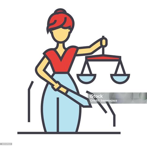 정의 동상 테미스 Femida 법률 개념입니다 선 벡터 아이콘입니다 편집 가능한 선입니다 흰색 배경에 고립 된 평면 선형 삽화 가발에 대한 스톡 벡터 아트 및 기타 이미지