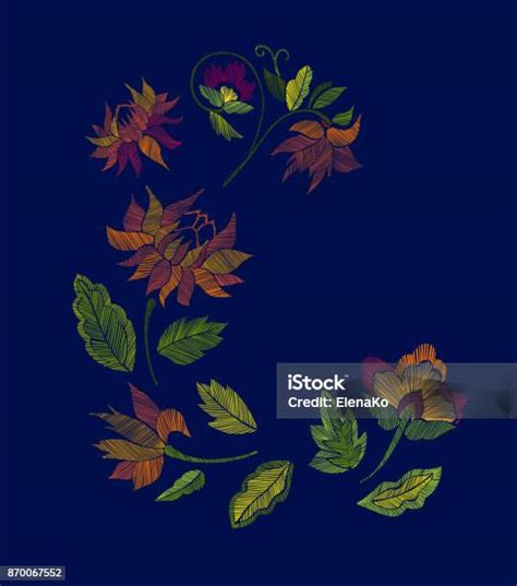 고립 된 판타지 꽃 꽃 패턴의 집합입니다 라인 아트입니다 벡터 일러스트 레이 션 손을 그려입니다 자 수 디자인 요소꽃 나뭇잎 개체 그룹에 대한 스톡 벡터 아트 및 기타