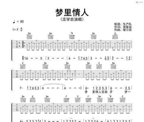 梦里情人吉他谱 庄学忠演唱 F调图片格式吉他伴奏谱 吉他堂