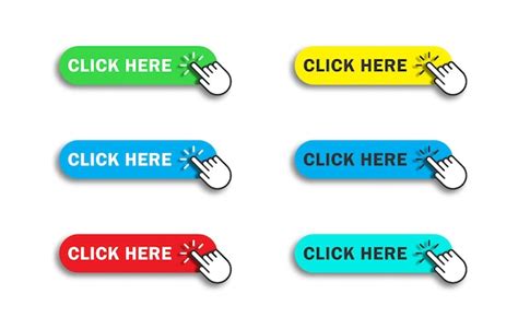 Premium Vector Click Here Button With Hand Pointer Clicking Colored