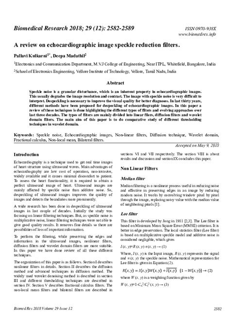 Pdf A Review On Echocardiographic Image Speckle Reduction Filters