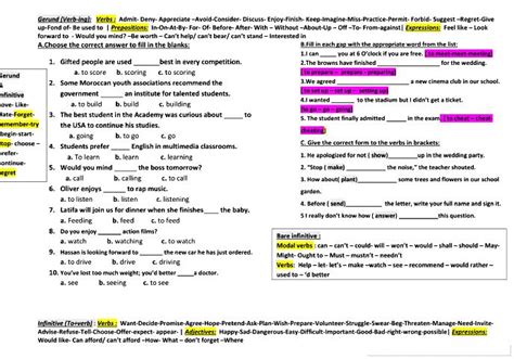 Gerund Infinitive Bare Infinitive Exercises Lesson