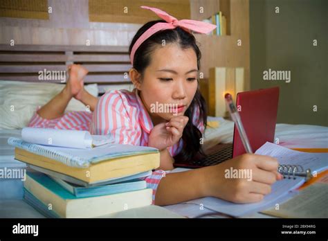 Young Confident And Beautiful Asian Korean Student Girl Preparing