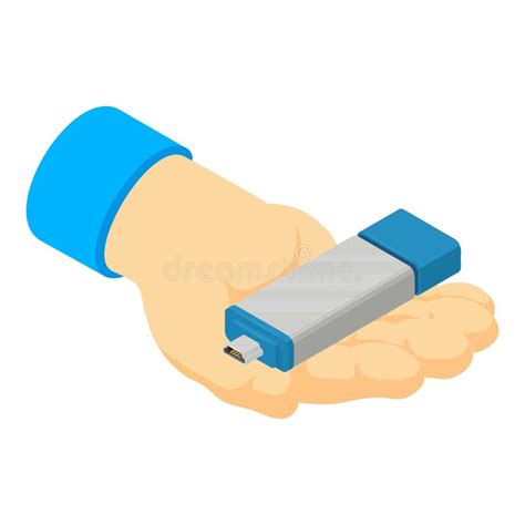 Data Store Icon Isometric Vector Metal Portable White Flash Drive In Human Hand Stock Vector