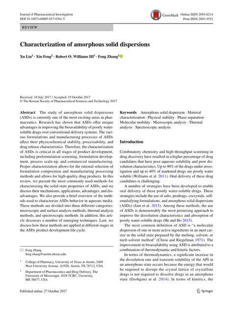 Pdf Characterization Of Amorphous Solid Dispersions