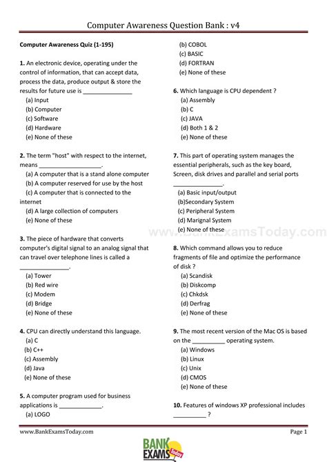 Computer Awareness Question Bank Pdf