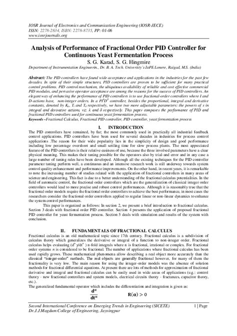 Pdf Analysis Of Performance Of Fractional Order Pid Controller For Continuous Yeast