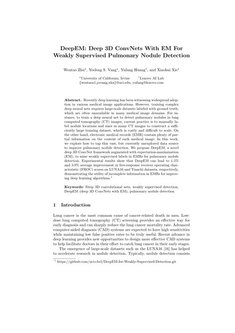 Pdf Deepem Deep 3d Convnets With Em For Weakly Supervised Pulmonary Nodule Detection