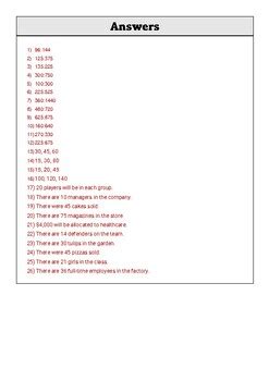 Ratios Dividing A Total By A Given Ratio Whole Numbers Only With Answers
