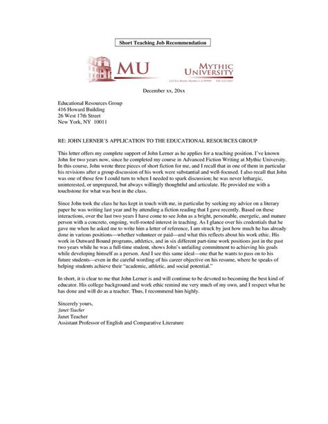 Sample Recommendation Letter For Faculty Position
