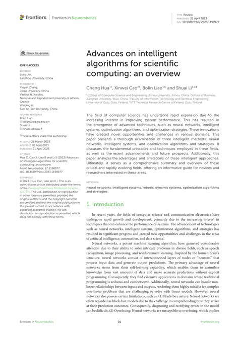 pdf advances on intelligent algorithms for scientific computing an