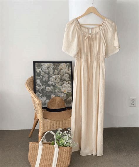 2사이즈휴양지룩🏖 빅사이즈 미로 오프숄더 허리밴딩 린넨 반팔 롱원피스 여름롱원피스 에이블리