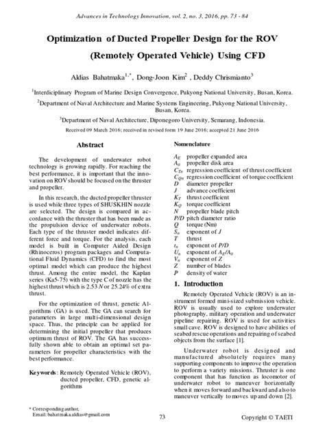 Optimization Of Ducted Propeller Design For The Rov Pdf