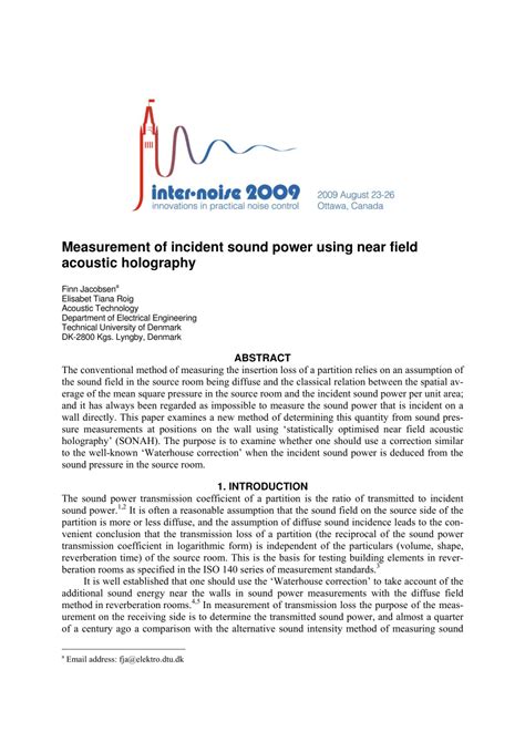 Pdf Measurement Of Incident Sound Power Using Near Field Acoustic Holography