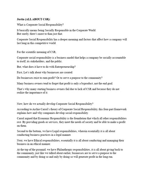 Csr Script Pdf Corporate Social Responsibility Economies