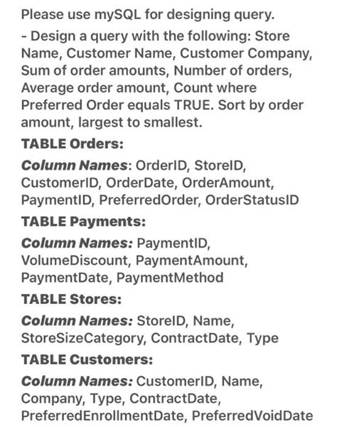Solved Please Use Mysql For Designing Query Design A