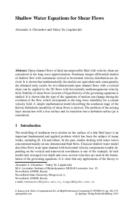 Pdf Shallow Water Equations For Shear Flows