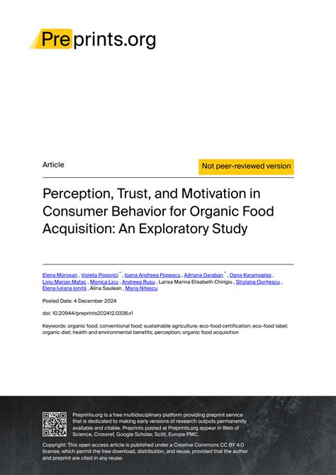 Pdf Perception Trust And Motivation In Consumer Behavior For Organic Food Acquisition An