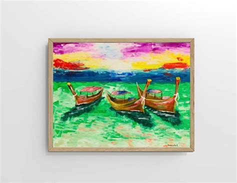 Венецианская живопись Гондола Оригинальное искусство Лодка Холст Искусство Морской пейзаж